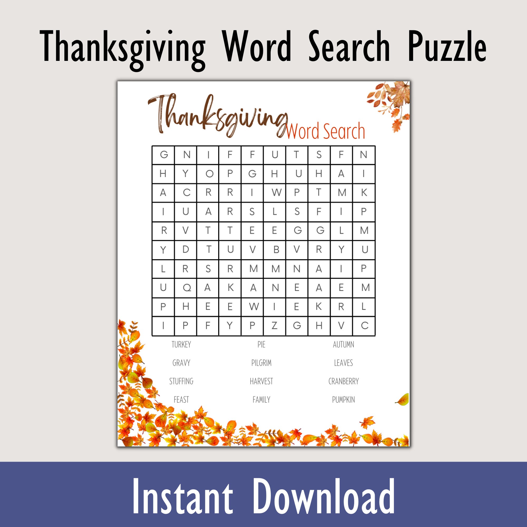 Thanksgiving-themed Word Search Puzzle Printable: Available in Color ...
