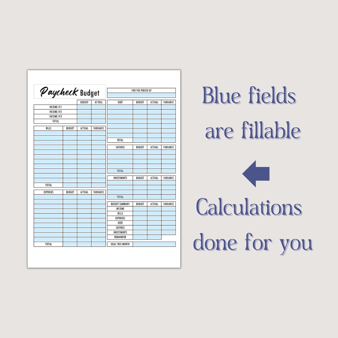 Paycheck Budget Template, Paycheck Budget, Printable Budget, Editable ...