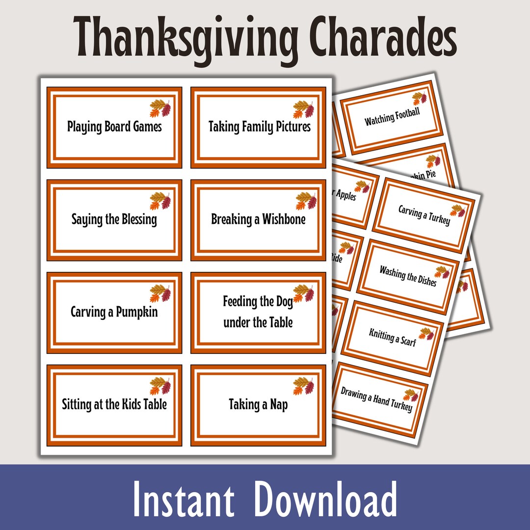 Celebrate Thanksgiving With Charades - Printable Cards for Fun-filled ...