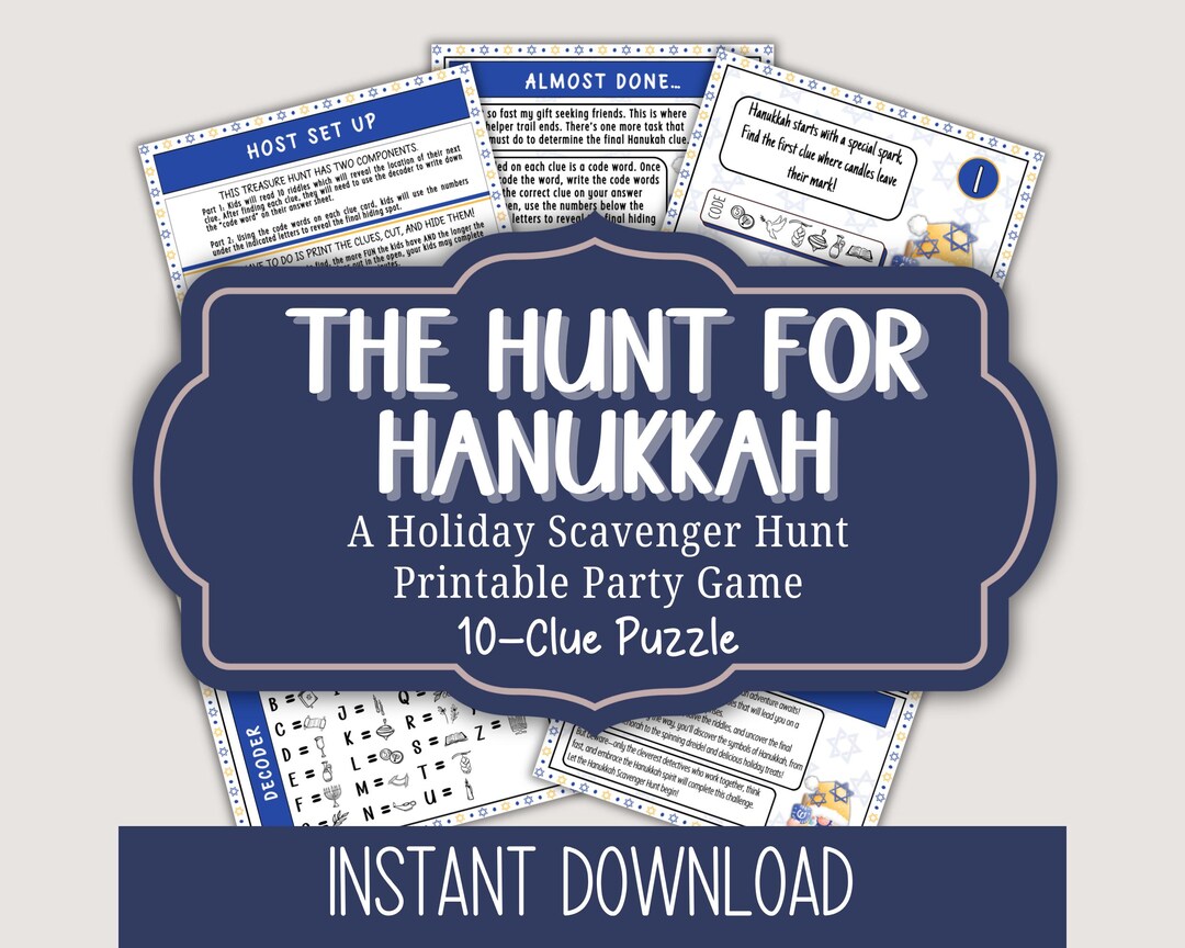 Fun Indoor Hanukkah Scavenger Hunt I 10 Clue Indoor Treasure Hunt With ...