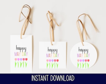 Printable May Day Basket Label | Cute Spring Tag Design I May Day Tag I ...