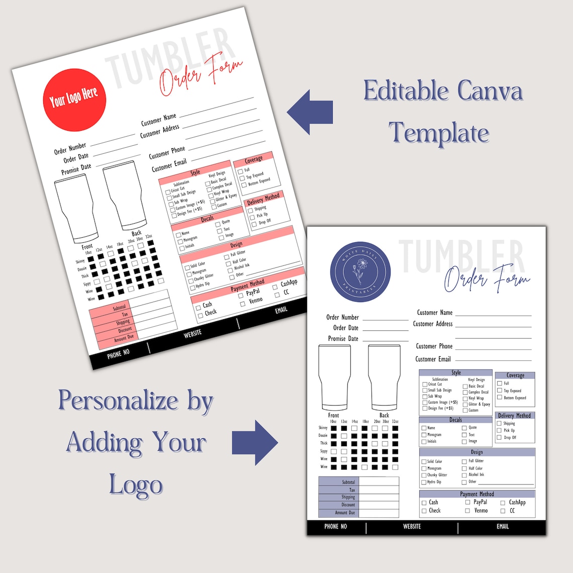 Editable Tumbler Order Form I Printable Small Business Order Form I ...