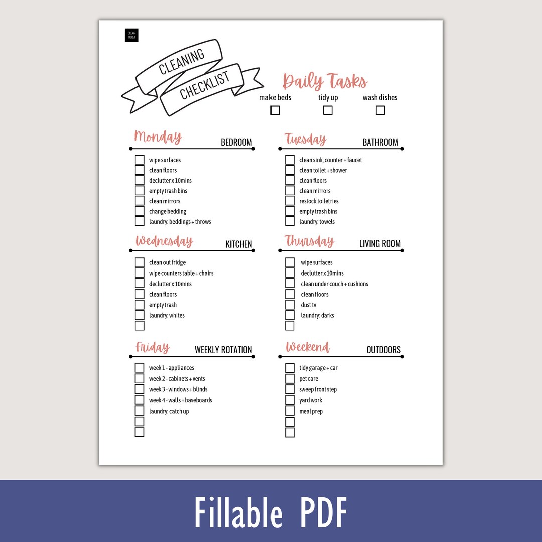 Get Your Cleaning Routine in Order With Our Printable and Fillable ...