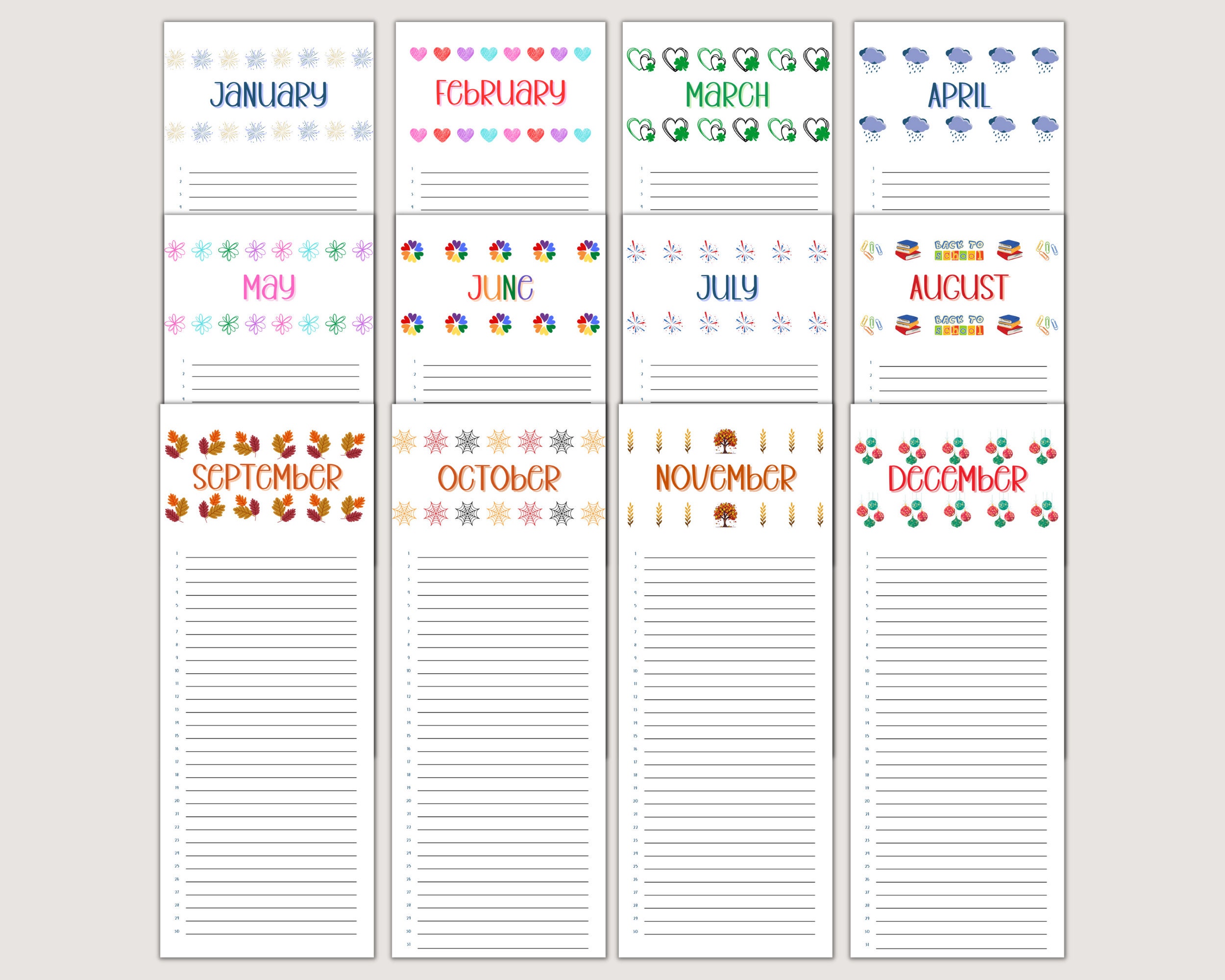 Stay Organized Year-round With a Printable Holiday-themed Perpetual ...