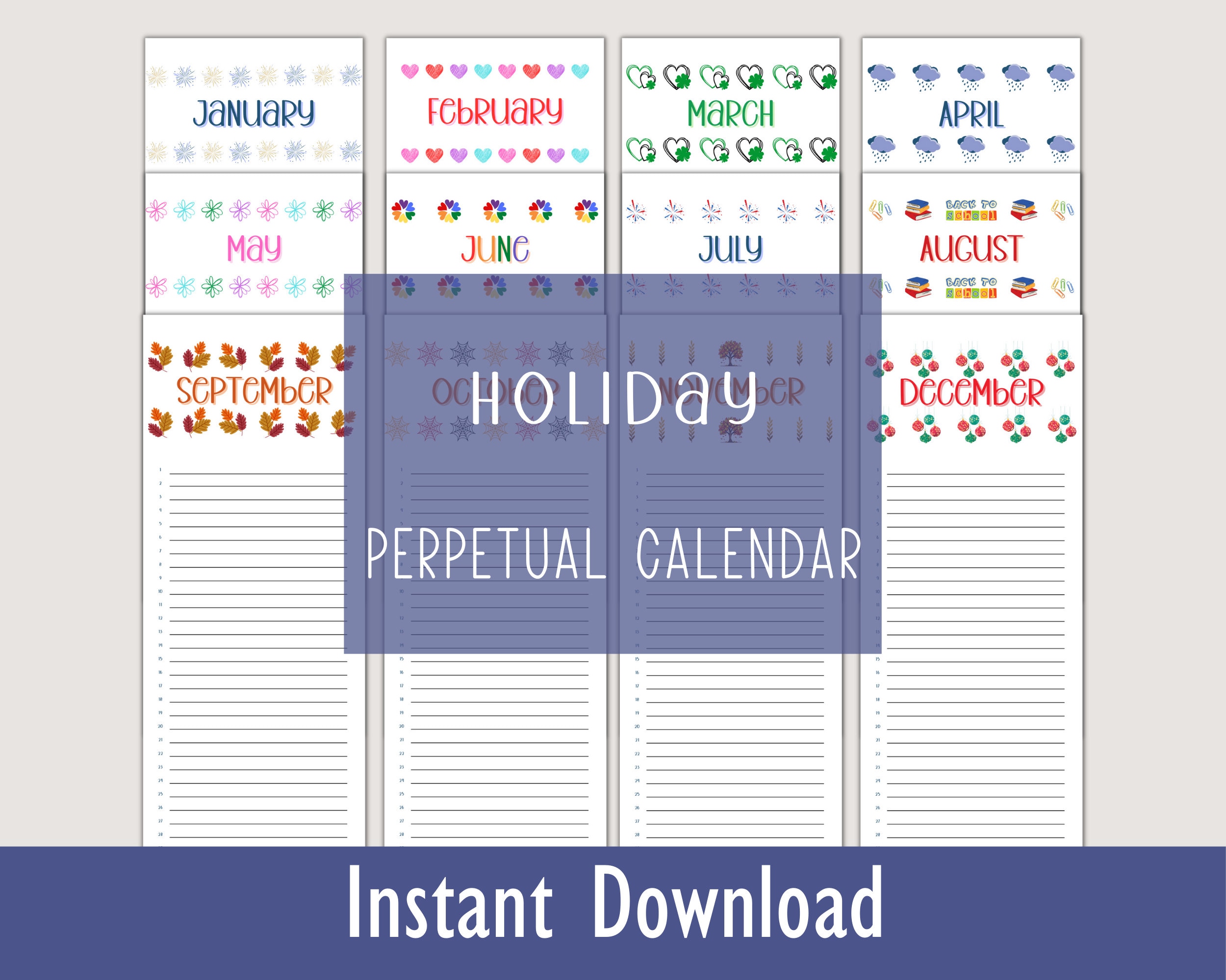 Stay Organized Year-round With a Printable Holiday-themed Perpetual ...
