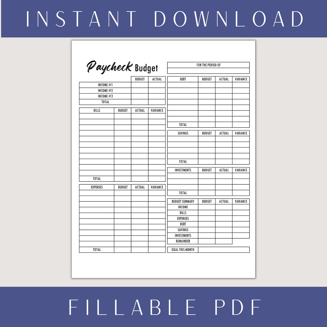 Paycheck Budget Template Paycheck Budget Printable Budget - Etsy