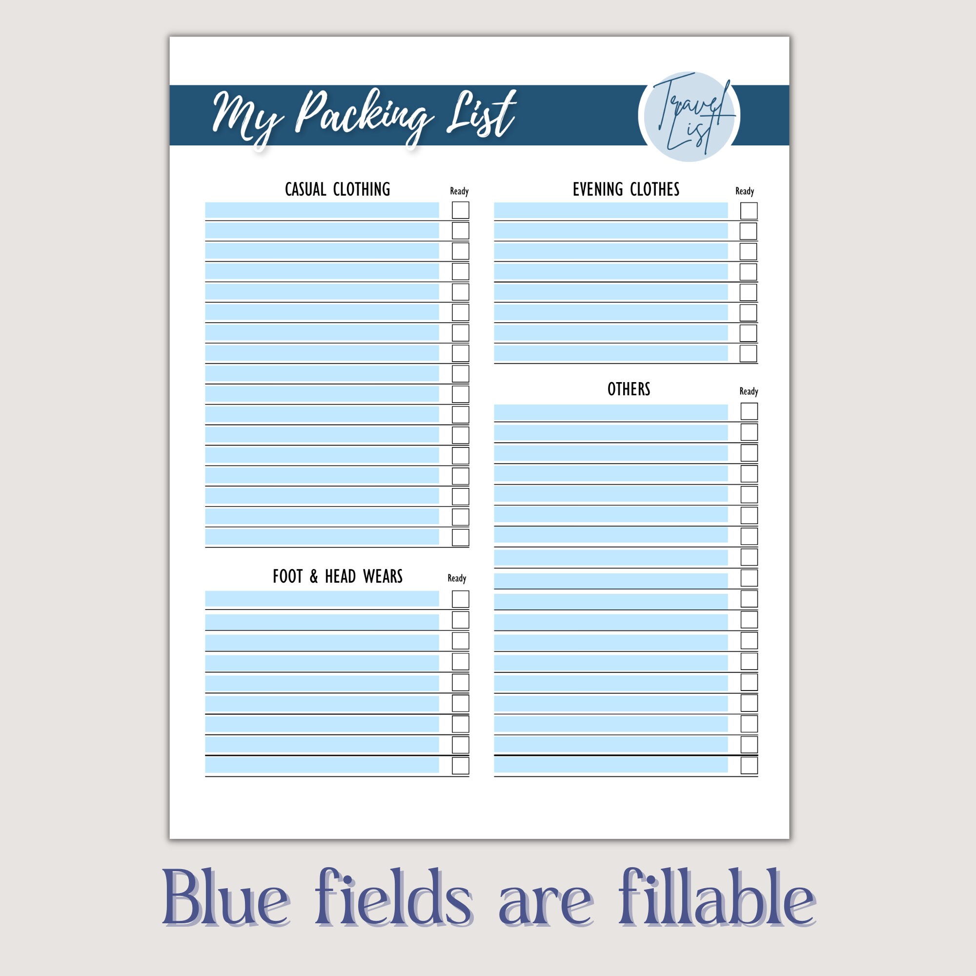 Packing List I Fillable PDF I Vacation Packing List - Etsy
