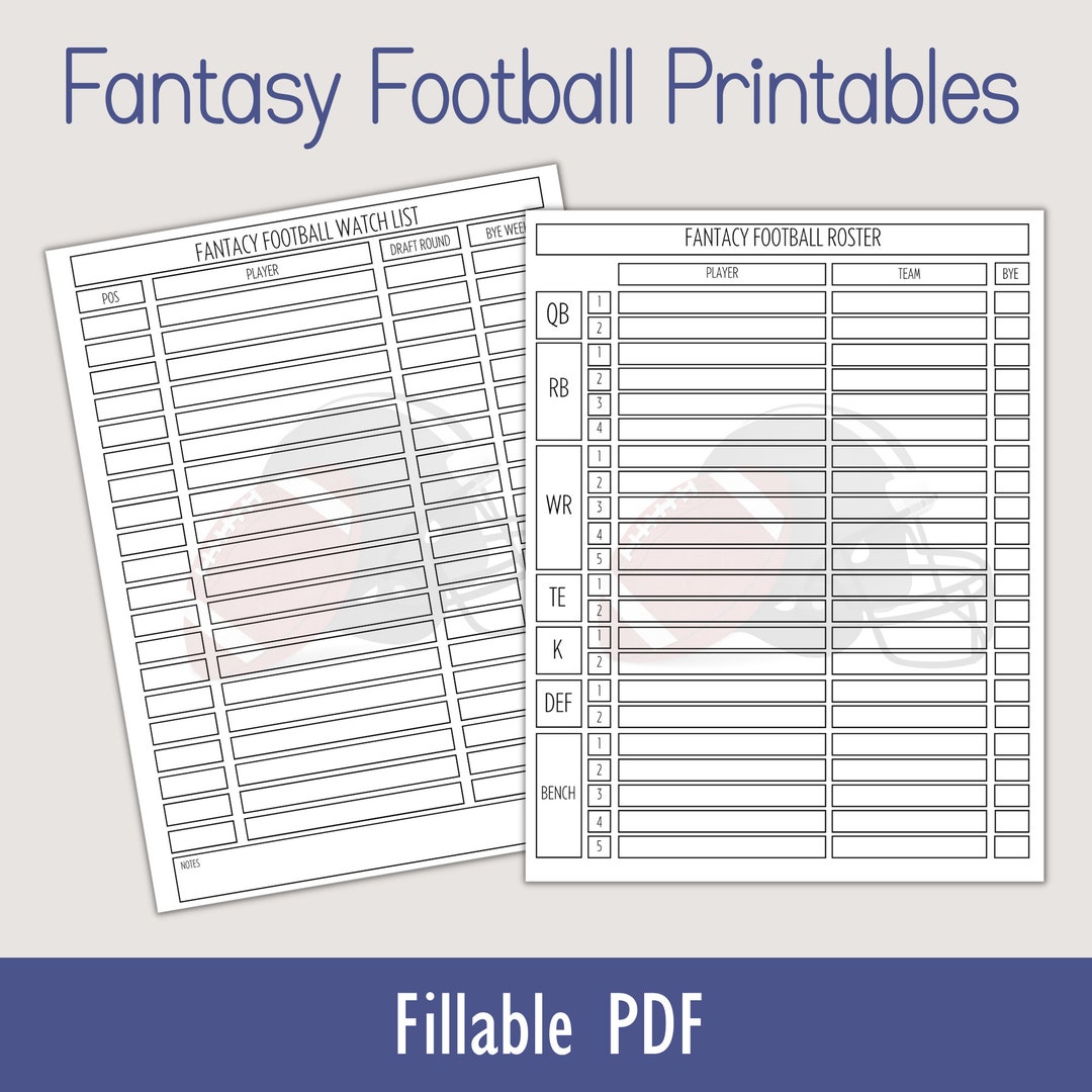 Fantasy Football Watchlist and Roster Printable Stay Ahead - Etsy