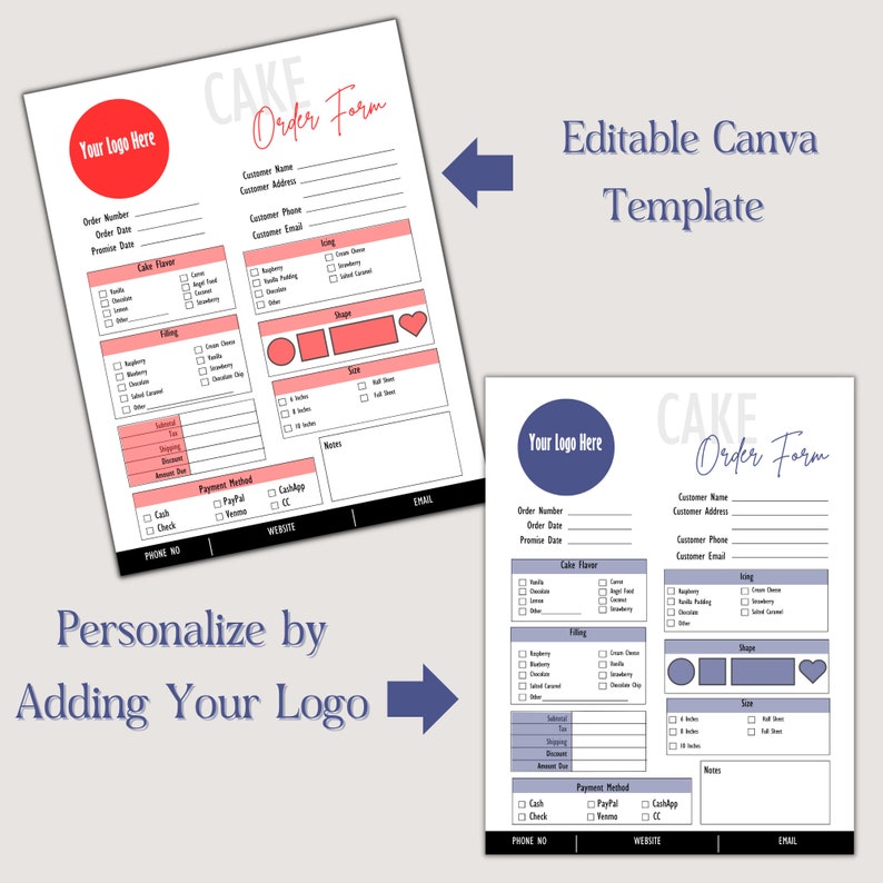 Editable Cake Order Form I Printable Small Business Order Form I Custom ...