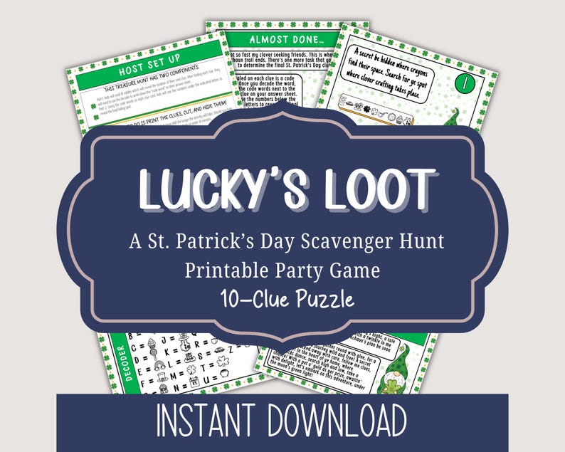 Printable St. Patrick’s Day Scavenger Hunt I 10-clue Indoor Treasure ...
