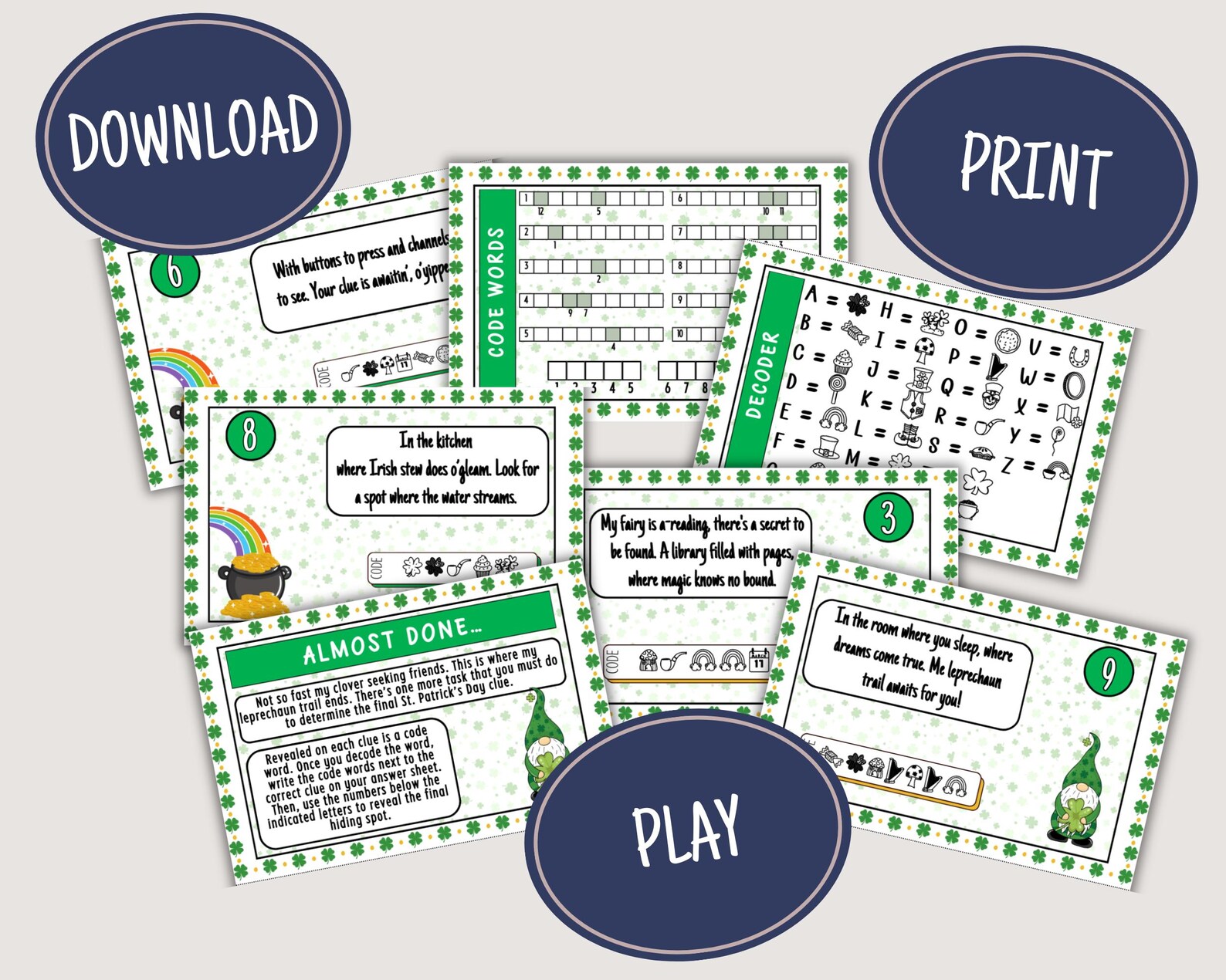 Printable St. Patrick’s Day Scavenger Hunt I 10-clue Indoor Treasure ...