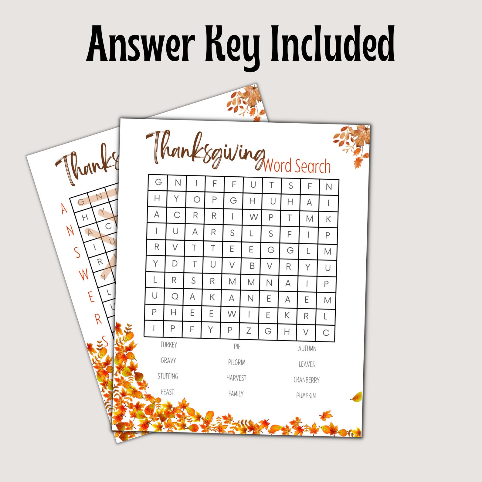 Thanksgiving-themed Word Search Puzzle Printable: Available in Color ...