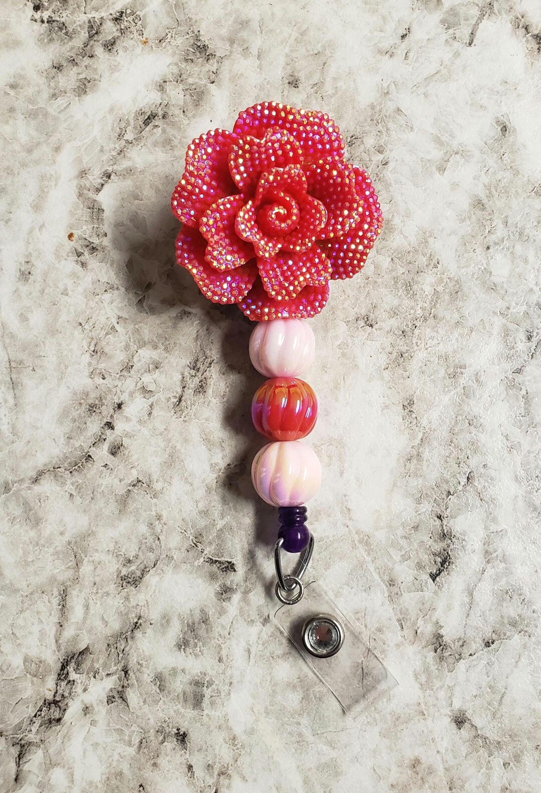 Bedazzled Flower Badge Reel Healthcare ID Holder Accessories/nurse ...