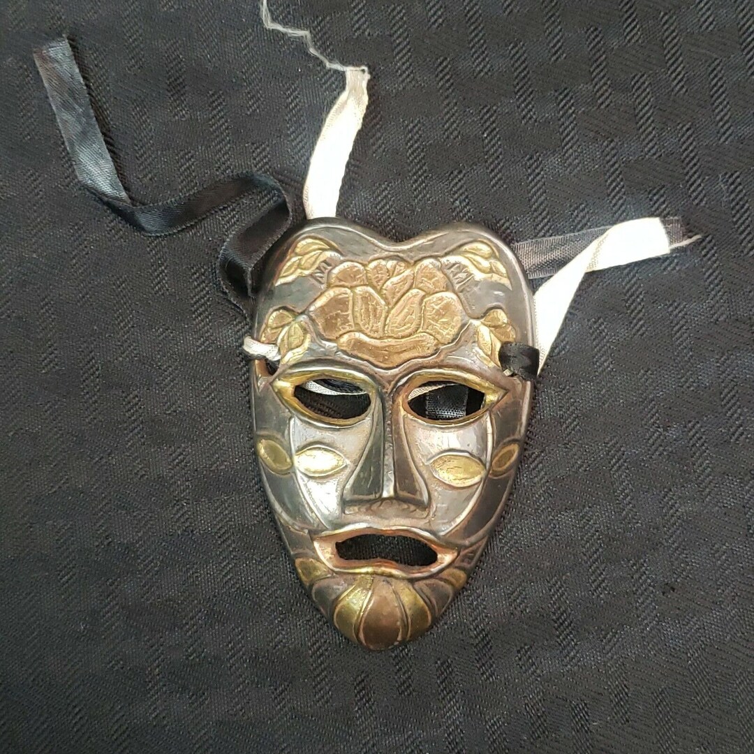 Vintage Abstract Enesco Brass Drama Face Mask - Etsy