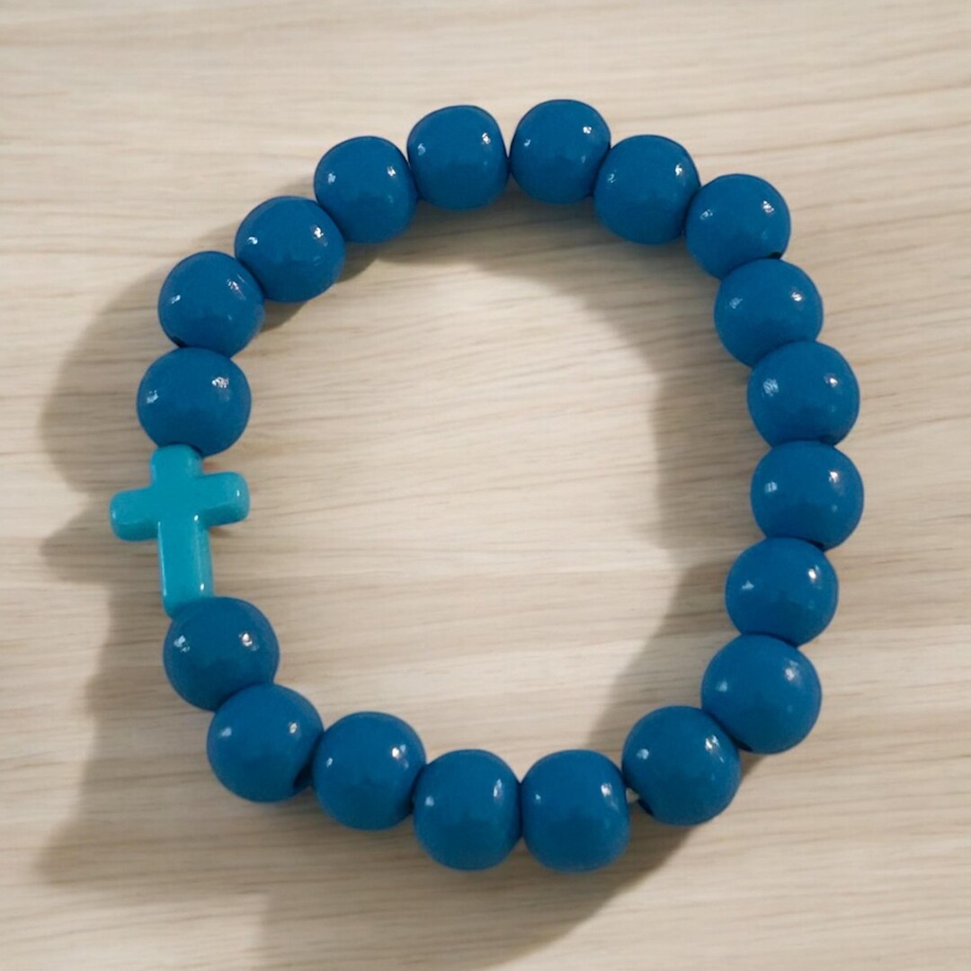 Blue Prostate Cancer Awareness Wooden Stretch Bracelet, Gift for Friend ...