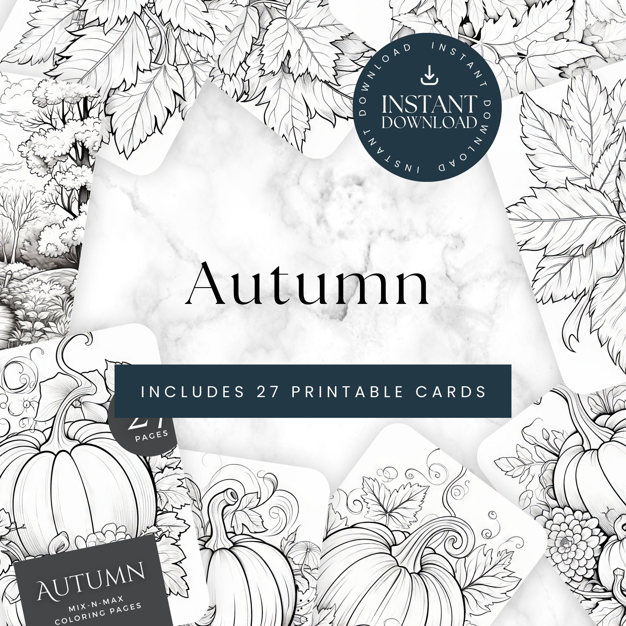 Autumn Line Art Coloring Pages Printable Book 27 Pages Deep Autumn Deep ...