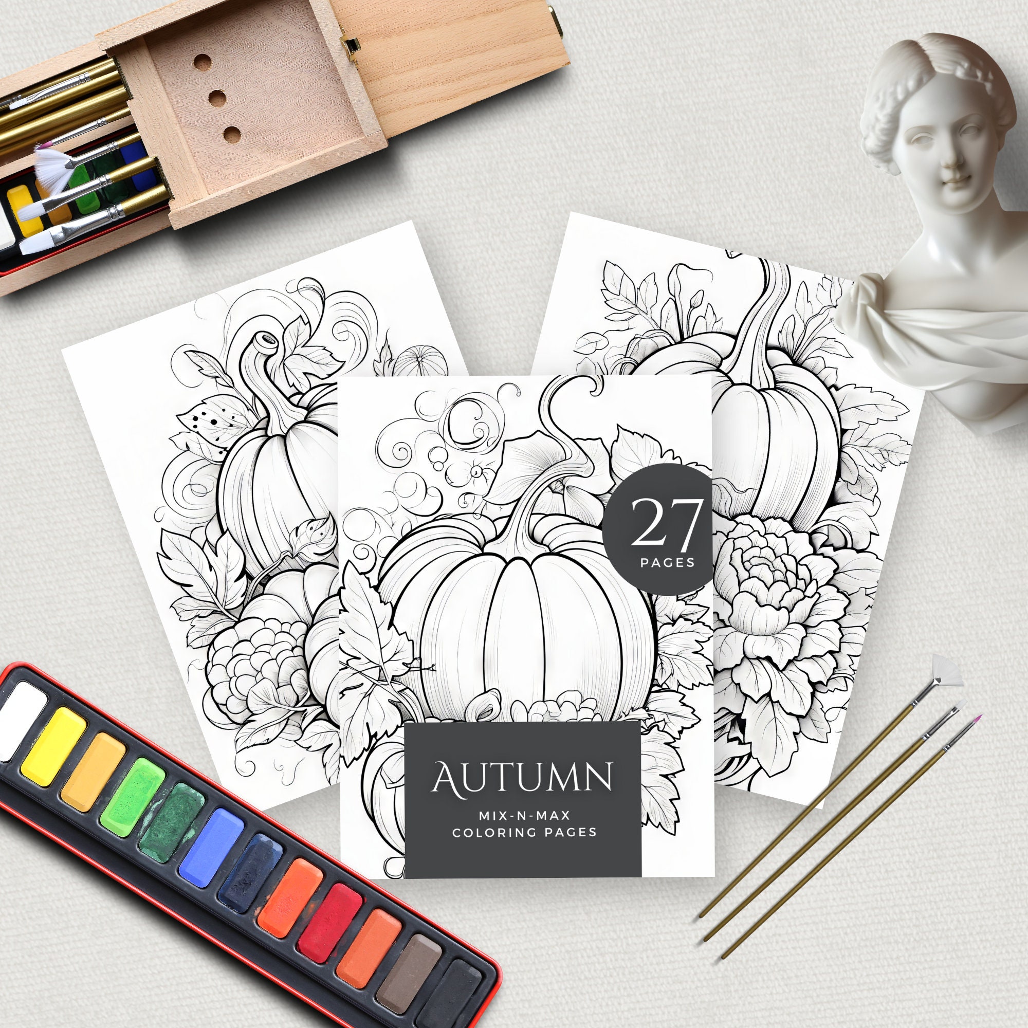 Autumn Line Art Coloring Pages Printable Book 27 Pages Deep Autumn Deep ...