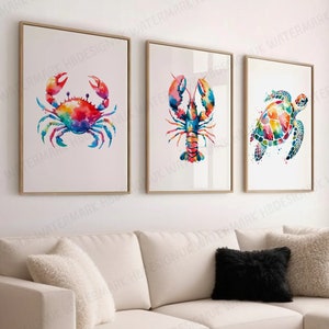 Watercolour Sea Creature Prints - 3 Colourful Posters | Painting Design ...