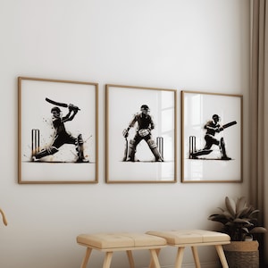 Cricket Picture Set - 3 Art Posters | Watercolour Cricket Wall Posters ...