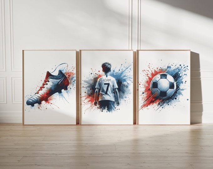 Personalised Set of 3 Soccer Wall Art Prints,boys & Girls Room Decor ...