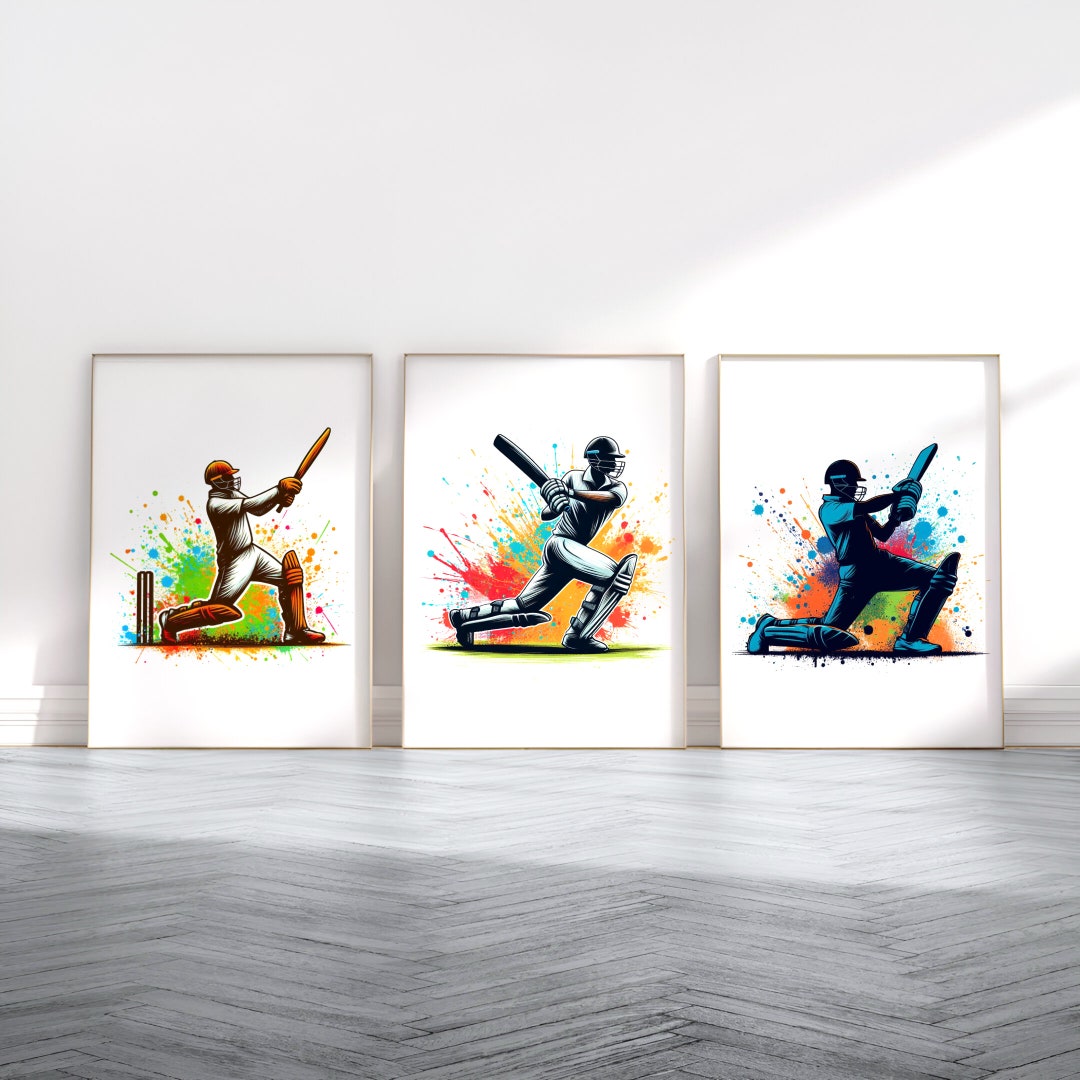 Cricket Batter Poster Set - 3 Cricket Prints | Watercolour Cricket ...