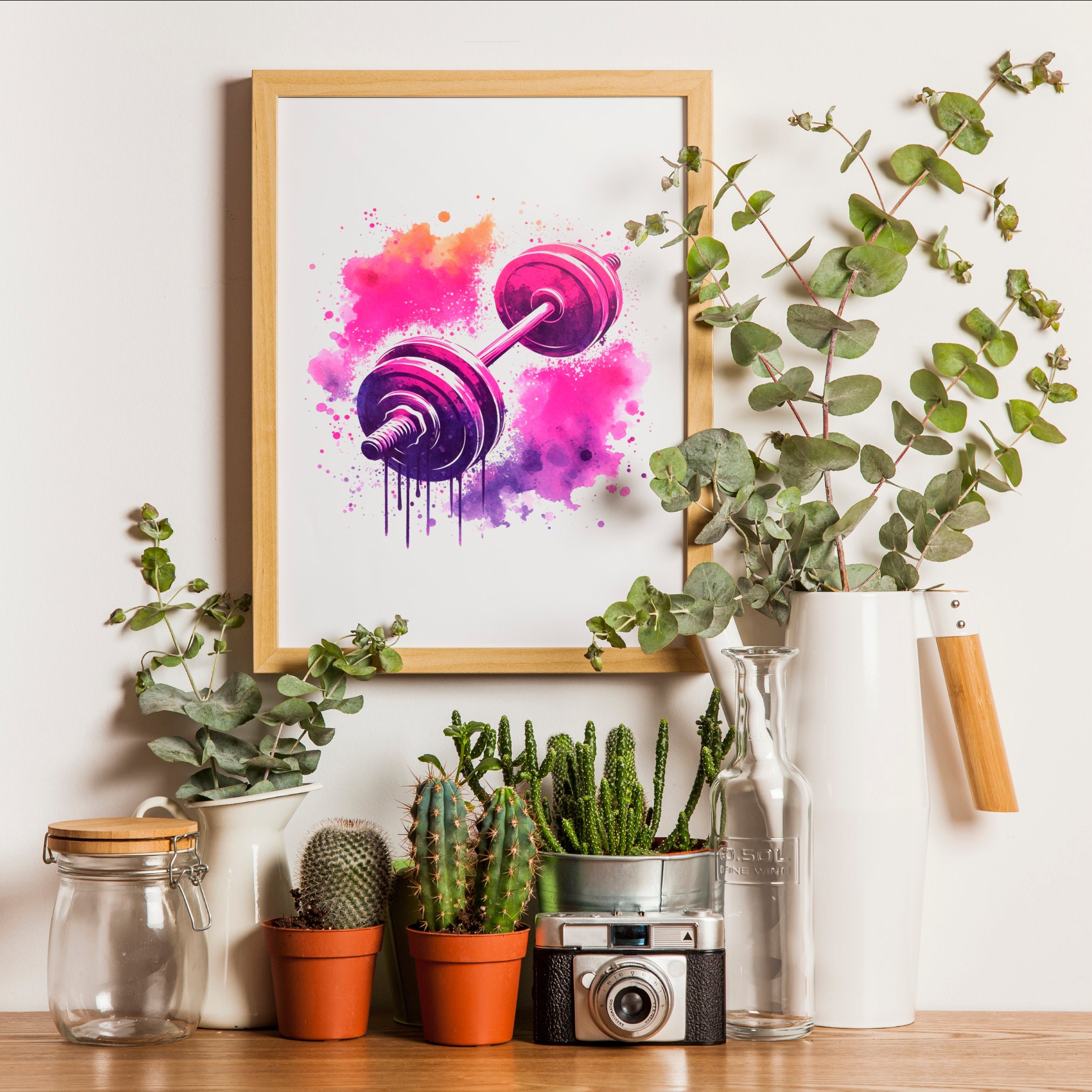 Home Gym Decor Print Set of 3 Gym Posters Watercolour Design Dumbbell ...