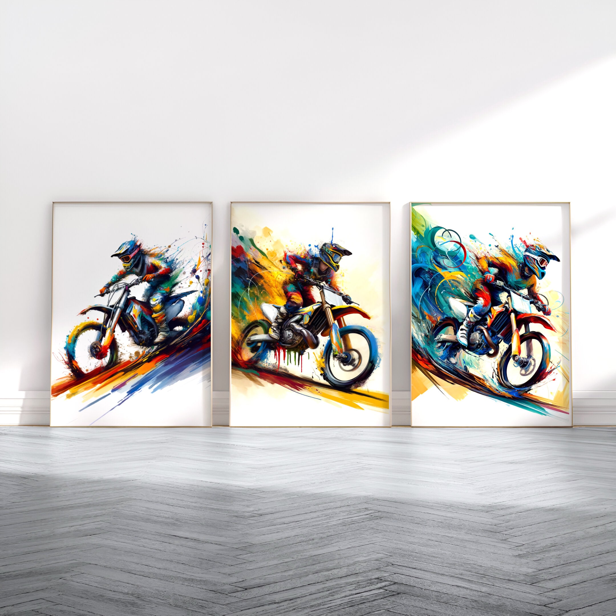 Motocross Colourful Print Set Set of 3 Dirt Bike Posters Motorcycle ...