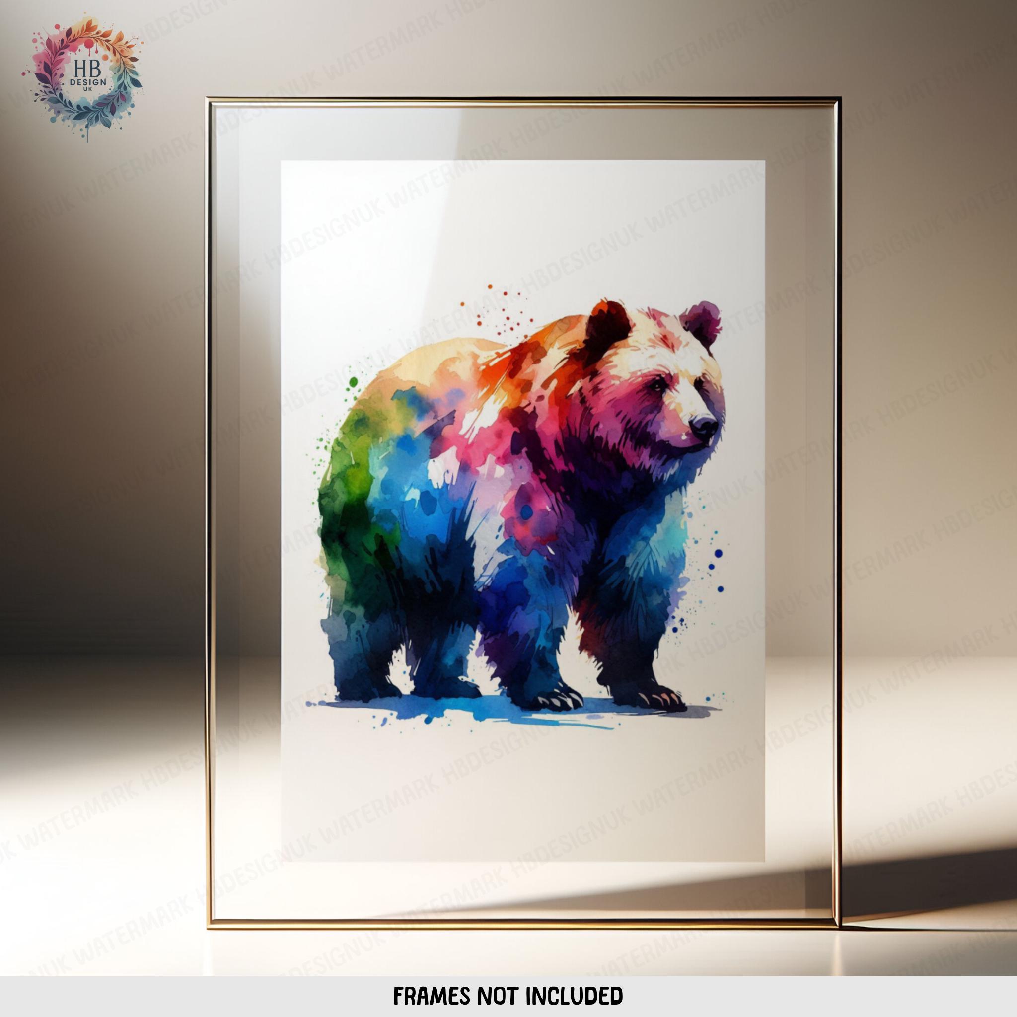 Bear Print Set - Watercolour Posters | Wildlife Painting | Grizzly Bear ...