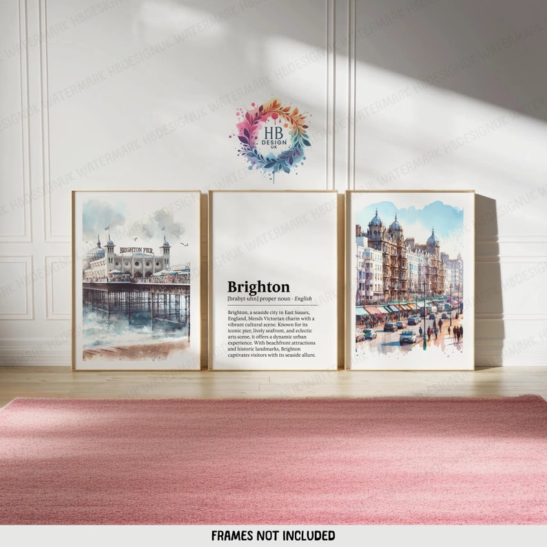 Brighton Poster Prints - Set of 3 Posters | Watercolour Wall Art Decor ...