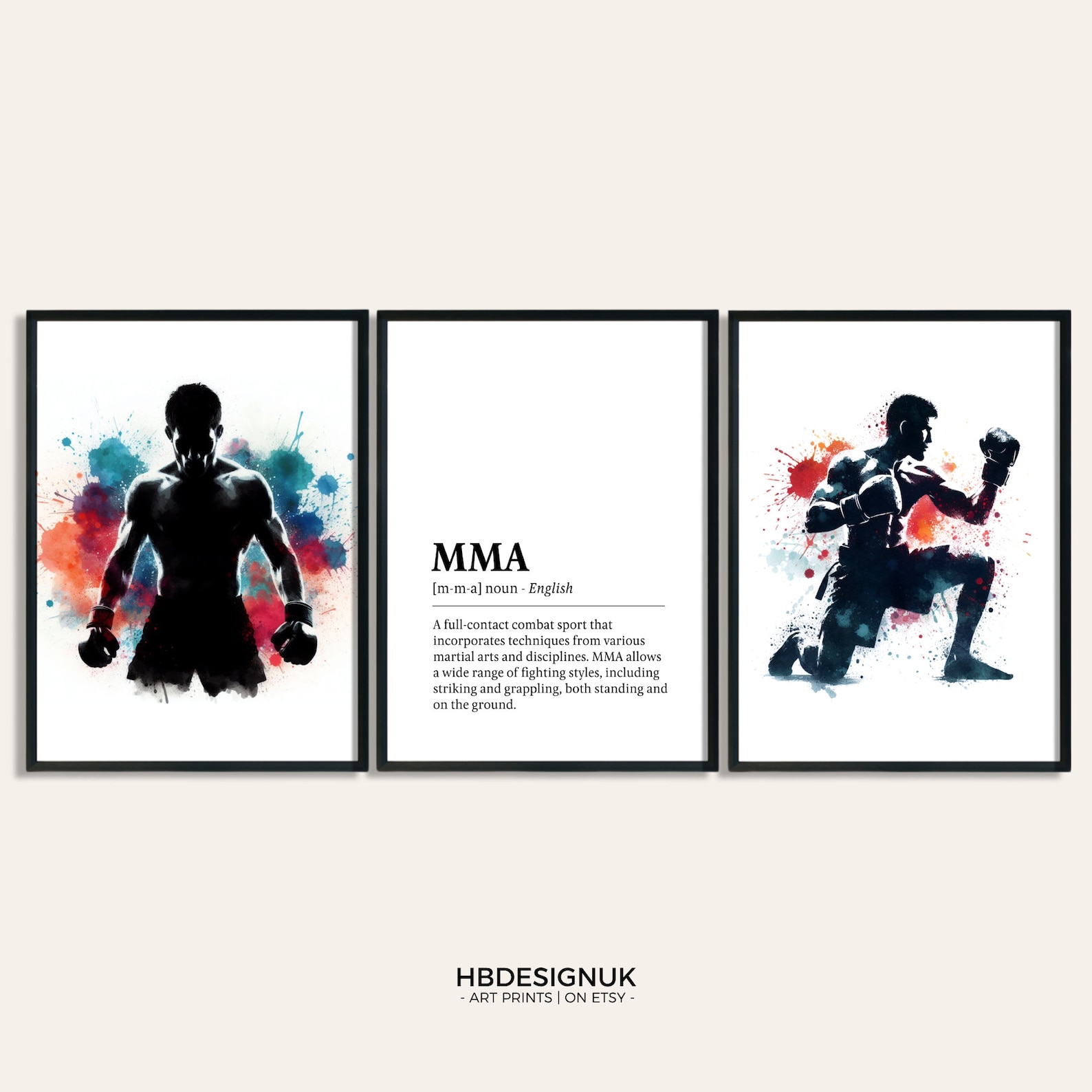 MMA Print Poster - Set of 3 Mixed Martial Arts Posters | Room Decor Art ...