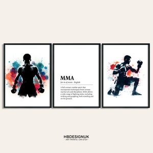 MMA Print Poster - Set of 3 Mixed Martial Arts Posters | Room Decor Art ...
