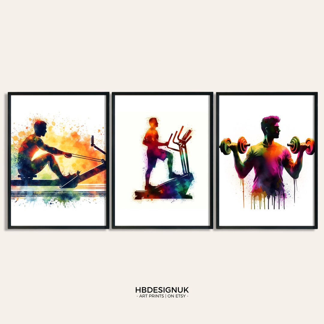 Home Gym Wall Art Print - Set of 3 Gym Posters | Watercolour Posters ...
