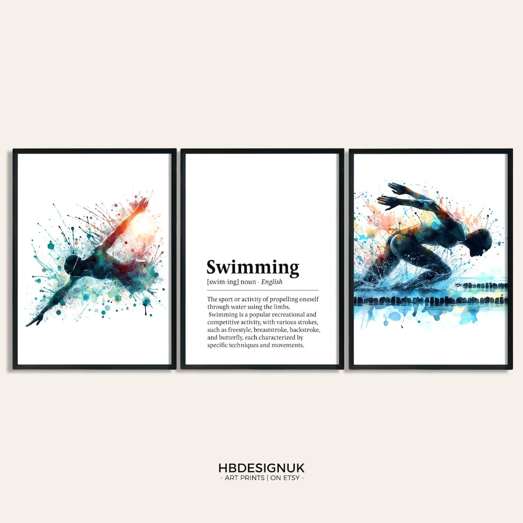 Swimming Wall Art - Set of 3 Posters | Swimmer Print Set | Watercolour ...