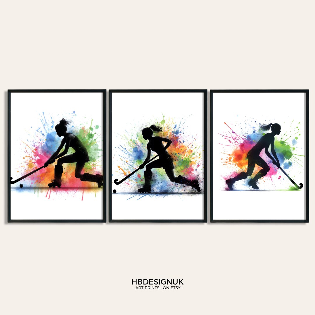 Girls Hockey Gift - Set of 3 Hockey Art Prints | Watercolour Hockey ...