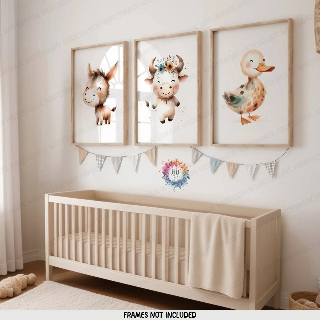 Nursery Farm Animal Decor - Set of 3 Posters | Kids Bedroom Wall Art ...