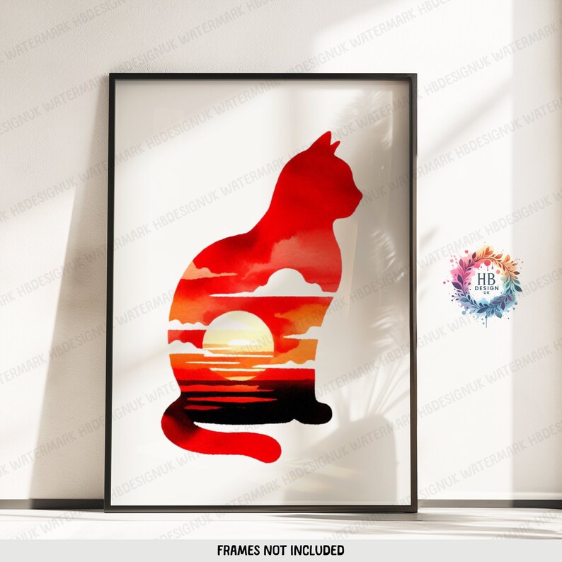 Red Cat Prints - Set of 3 Abstract Posters | Watercolour Artwork | Cats ...