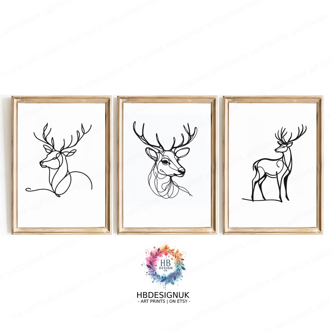 Minimal Stag Wall Art - Line Drawing Prints | Stag Deer Artwork ...