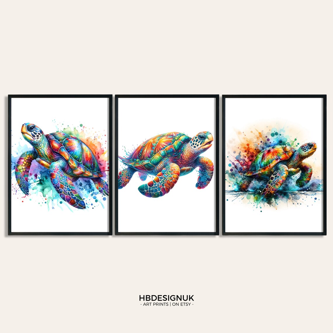 Sea Turtle Print Set - Set of 3 Posters | Colourful Watercolour Turtle ...