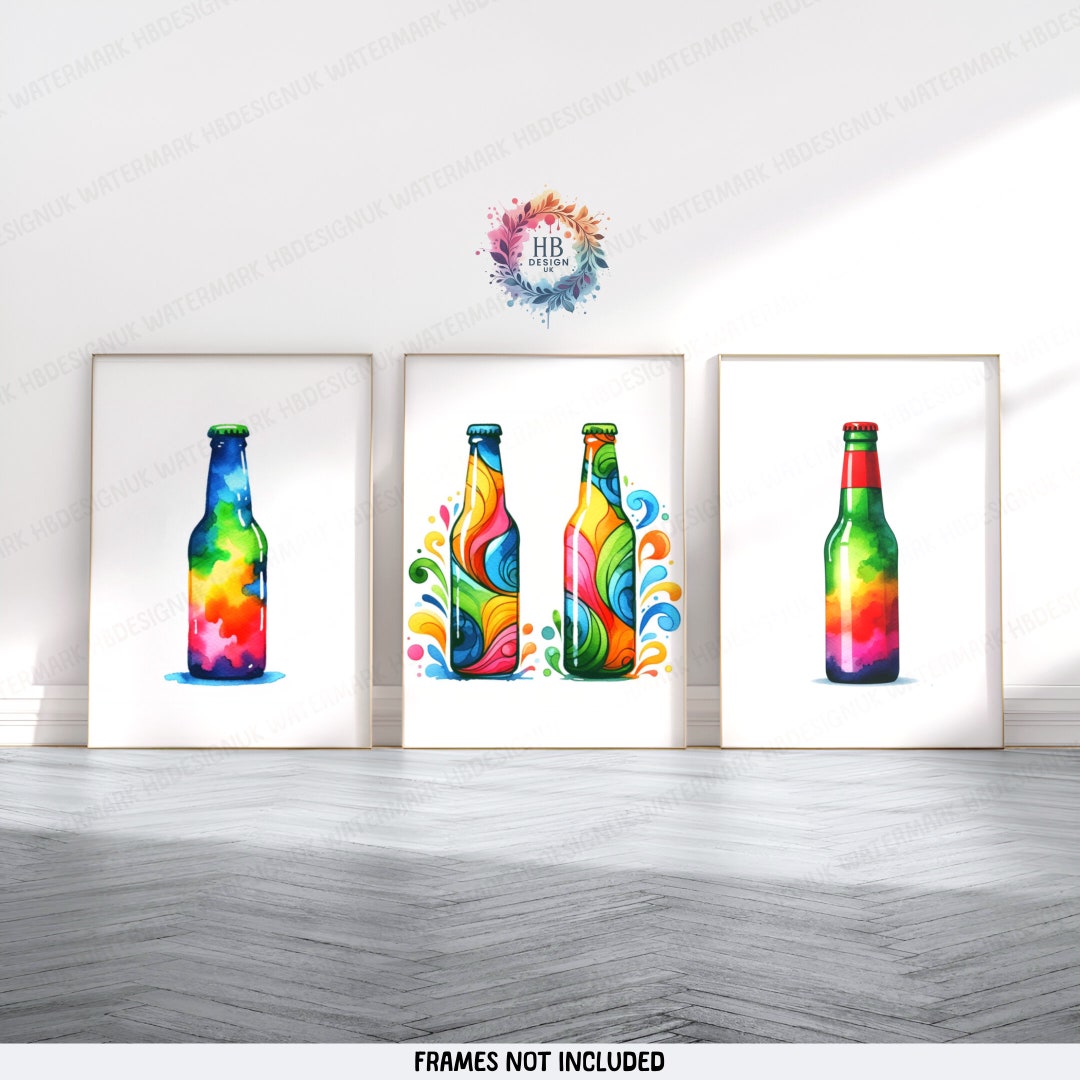 Colourful Kitchen Beer Prints - Set of 3 Pictures | Watercolor Posters ...