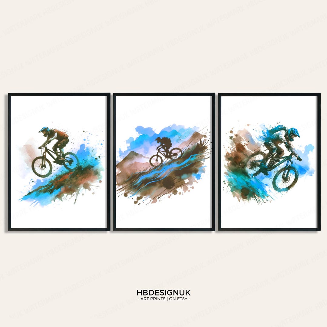 Mountain Biker Posters - Set of 3 Posters | Biker Wall Art ...