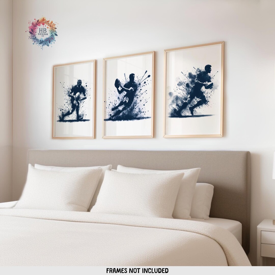 Rugby Player Prints - Set of 3 Navy Posters | Boys Bedroom Decor | A4 ...