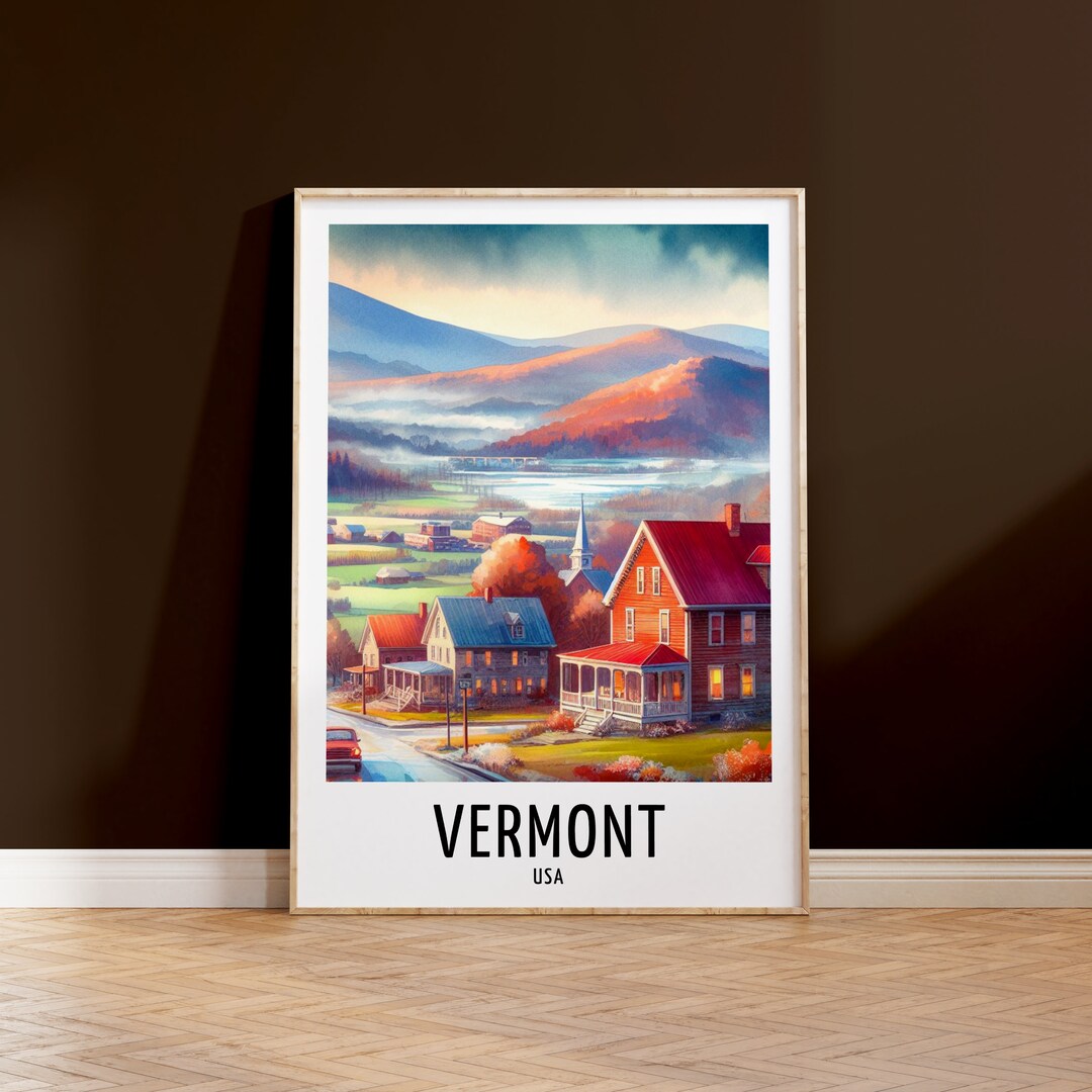 Vermont Travel Poster Print - Watercolour Design | Wall Artwork | USA ...