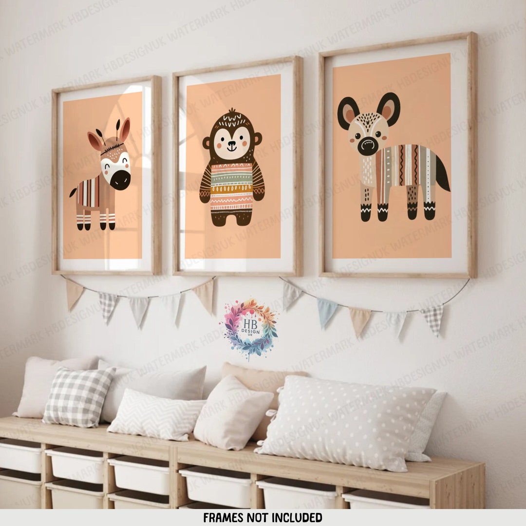 Safari Nursery Decor Art - Set of 3 Boho Prints | Kids Playroom Posters ...
