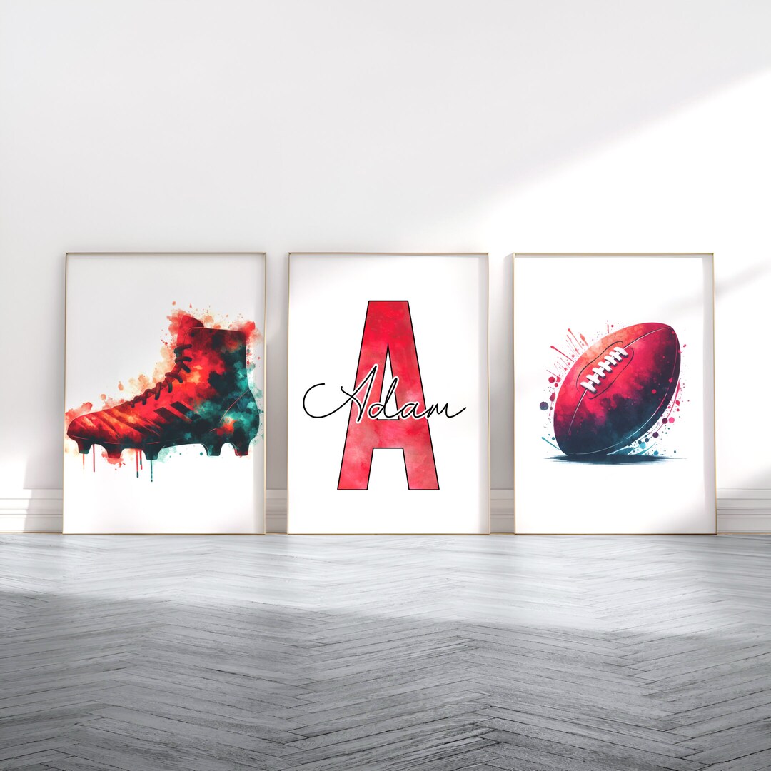 Custom Red Rugby Decor - 3 Rugby Prints | Personalised Boys Bedroom ...