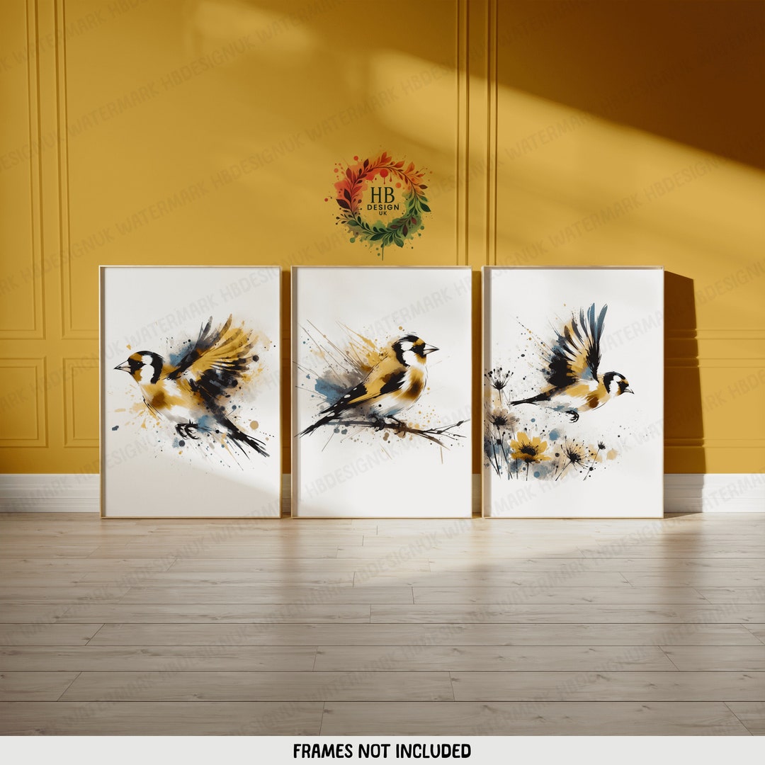 Goldfinch Print Set - 3 Wall Art Posters | Bird Home Decor ...