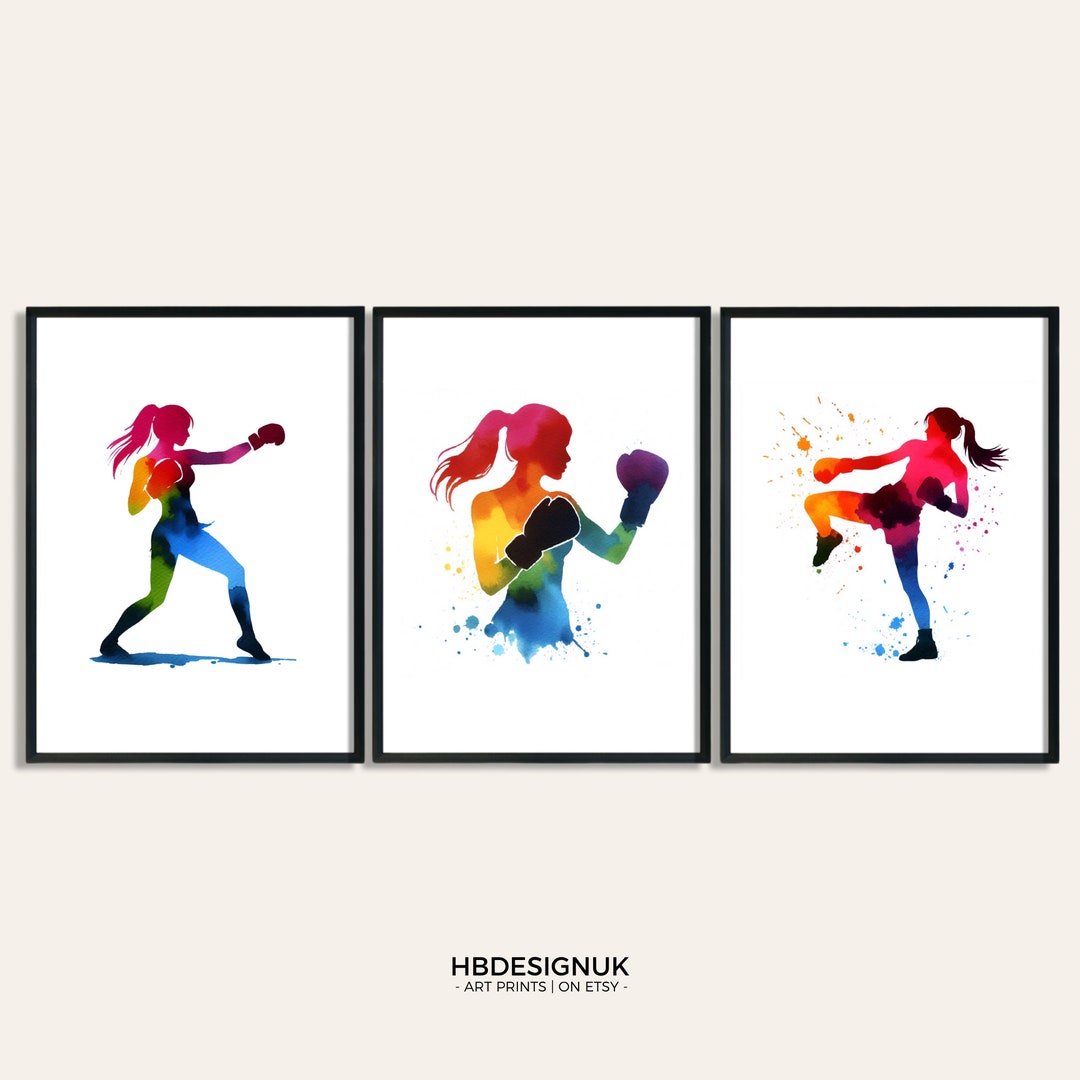 Girl Kickboxing Print Set - 3 Kickboxer Posters | Women's Boxing ...
