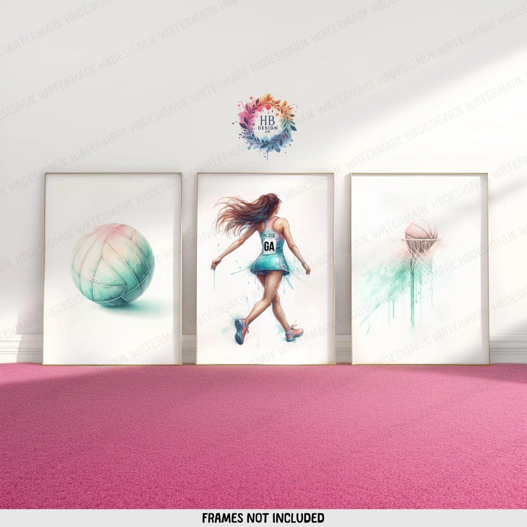 Girls Netball Print Set - 3 Personalised Netballer Prints | Custom Girl ...