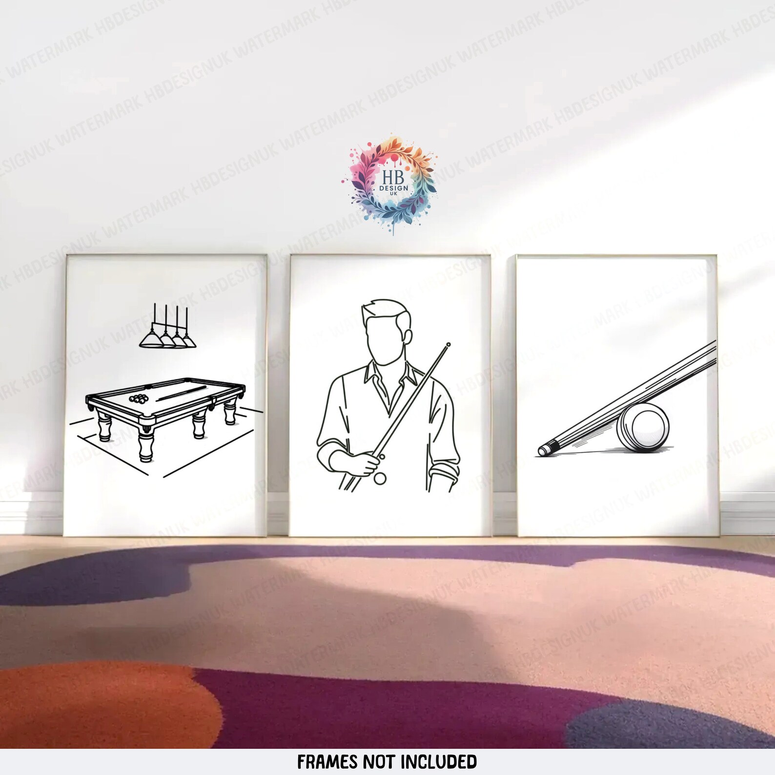 Minimalist Snooker Prints - Set of 3 Posters | Line Art Design | 8 Ball ...