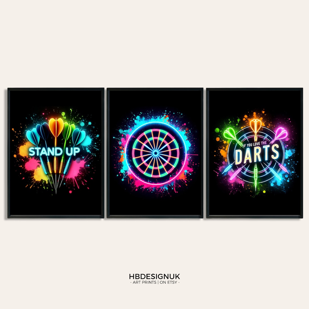 Neon Darts Print Set - Darts Posters | Darts Fan Gift | Dart Artwork ...