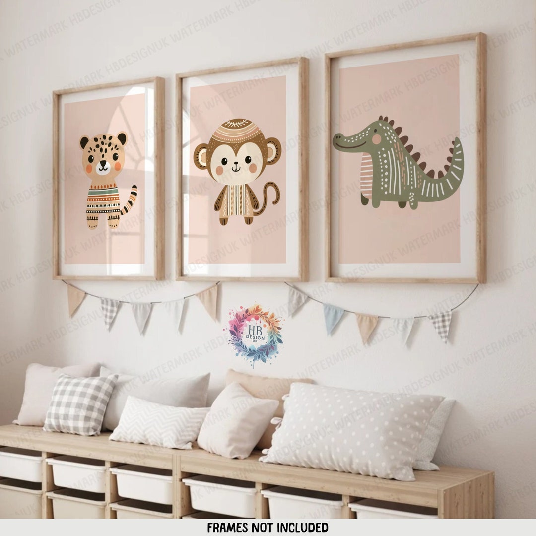 Safari Nursery Prints - Set of 3 Boho Posters | Kids Playroom Wall Art ...